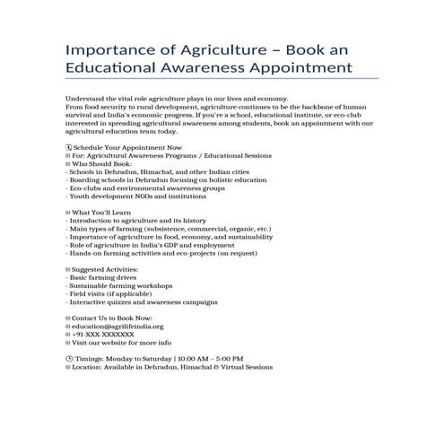 Importance of Agriculture - Benefits and Its Role | DOCX
