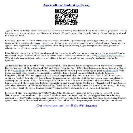 Agriculture Essay | PDF