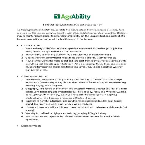 Agriculture Health and Safety | PDF