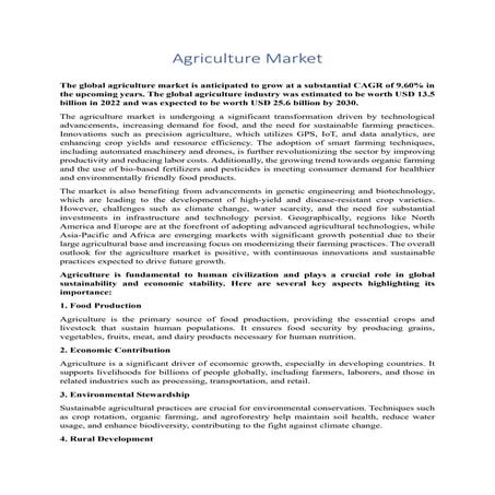 Agriculture Market : Global Trends and Forecast Analysis (2023-2032) | PDF