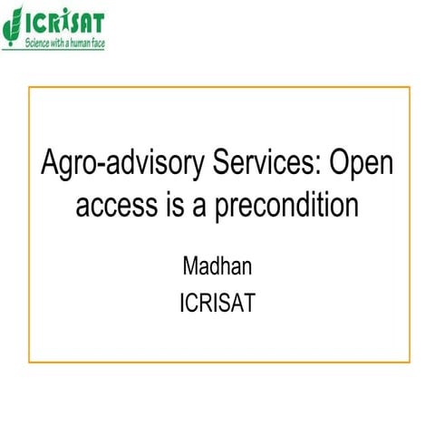 Agro advisory services- Open access is a precondition | PDF