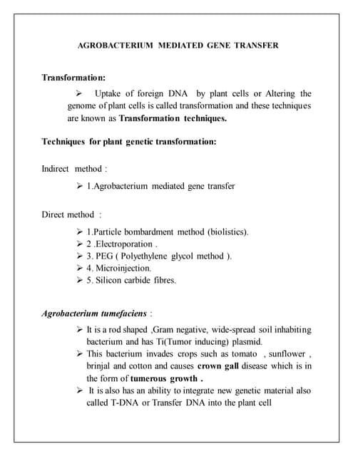 Agrobacterium mediated transformation | PPTX