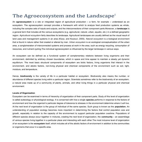 Agroecosystem and the landscape | DOC | Agriculture | Industries
