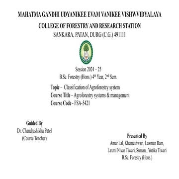 Classification of Agroforestry System According to PK Nair | PDF