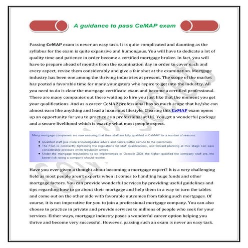 A guidance to pass cemap exam | PDF