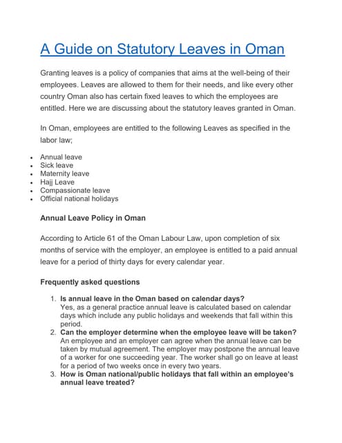 A Guide on Statutory leaves in Bahrain.pdf | National & Civic Holidays ...