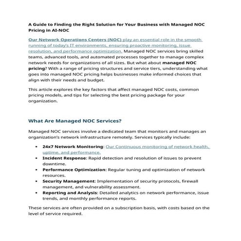 Customizable Managed NOC Service Pricing | DOCX