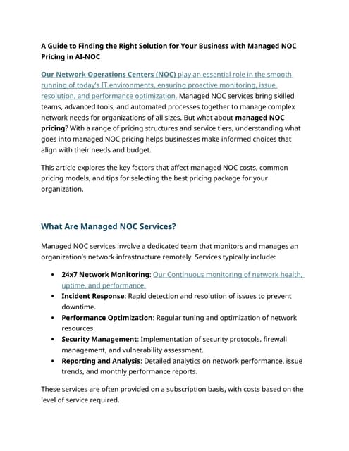 A Comprehensive Guide to Costs and Value with NOC Monitoring Services ...