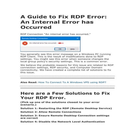 A Guide to Fix RDP Error when An Internal Error has Occurred.docx | IT and Internet Support ...