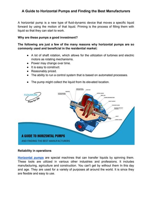 How Horizontal Pumps Work: A Guide to Efficient Fluid Handling | PDF