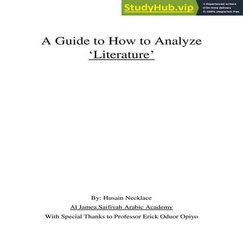 A Guide To How To Analyze Literature With Special Thanks To Professor ...