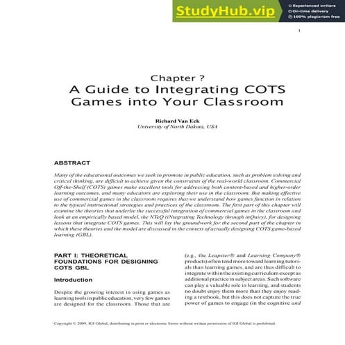 A Guide To Integrating COTS Games Into Your Classroom | PDF