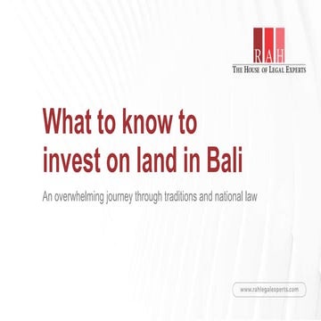 A Guide to Land Investment in Bali - presented by RAH (the House of ...