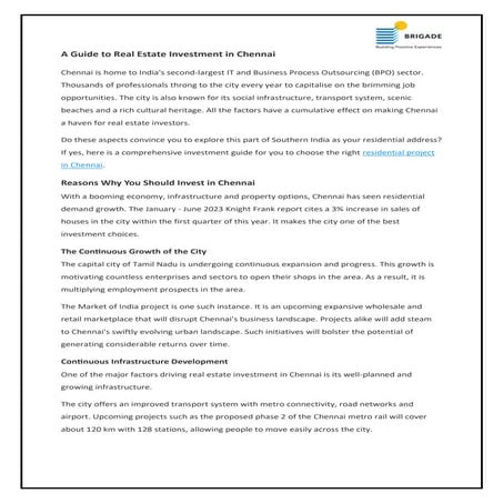 A Guide to Real Estate Investment in Chennai | PDF
