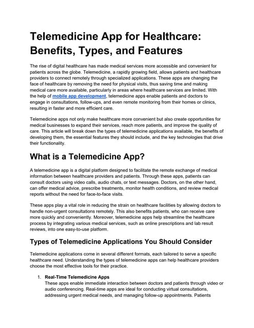 Telemedicine Application Development: How To Develop A Telemedicine App? | PPT
