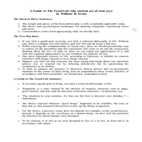 A guide to the good life summary | DOCX | Wellness | Healthy Living