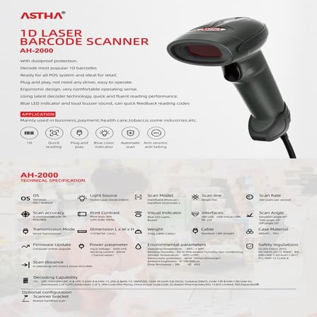 ASTHA AH-2000 Handheld 1D Barcode Scanner | PDF | Consumer Electronics ...