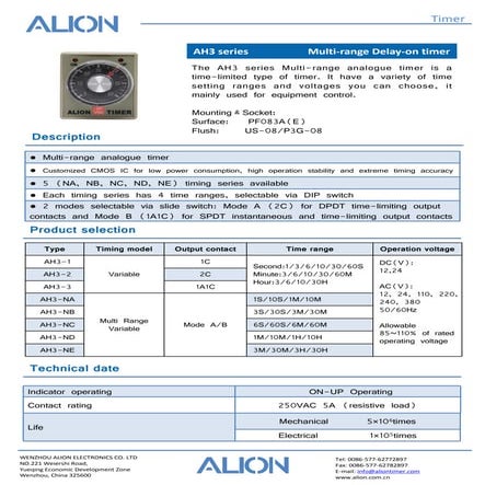 AH3 series multi range analogue timer relay | PDF