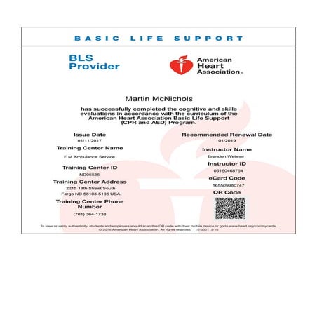 Basic Life Support Certificate | PDF