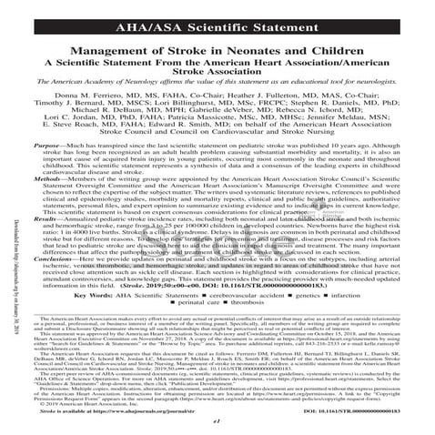 AHA guideline on stroke in neonates and children stroke 2019 | PDF