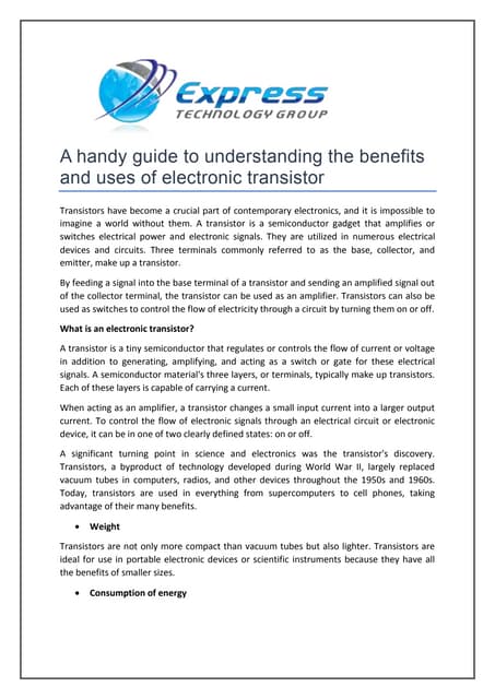 Transistor (1) | DOCX | Chemistry | Science