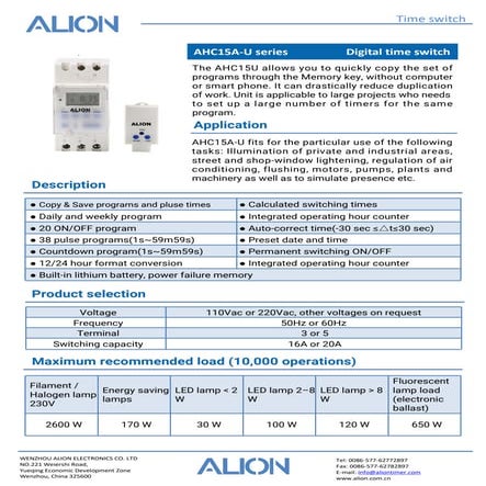 AHC15A-U series digital weekly time switch | PDF