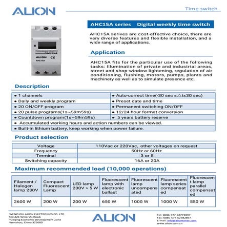 AHC15A series digital weekly time switch | PDF