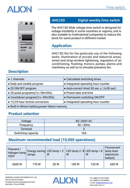 AHC15A-U series digital weekly time switch | PDF | Consumer Electronics ...