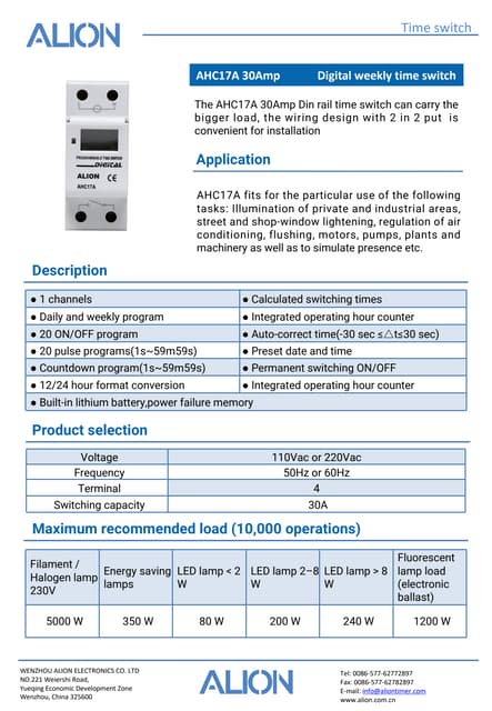AHC15A-U series digital weekly time switch | PDF | Consumer Electronics | Technology & Computing