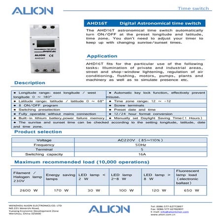 AHD16T digital astronomical time switch | PDF