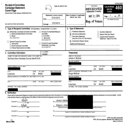 Alameda County Sheriff Ahern Form 460 7/1/13 to 12/31/13 | PDF | Politics