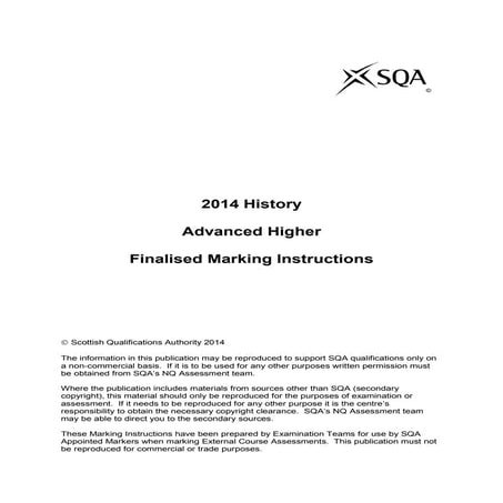 Advanced Higher History exam - 2014 (marking instructions) | PDF