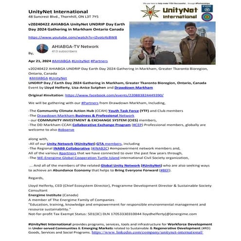 Report about the AHIABGA-UnityNet UNDRIPDay / Earth-Day 2024 Gathering ...
