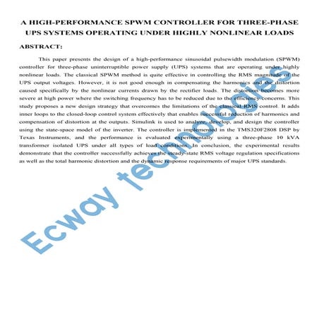 A High Performance Spwm Controller For Three Phase Ups Systems Operating Under Highly Nonlinear