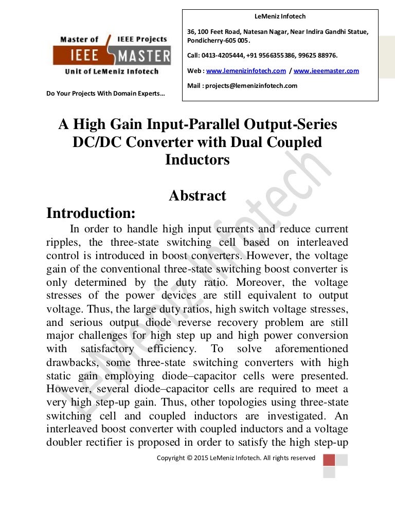 A High Gain Input Parallel Output Series Dcdc Converter With Dual Cou 