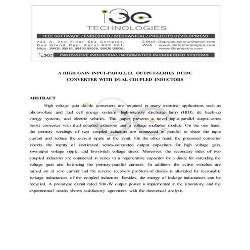 A High Gain Input Parallel Output Series Dcdc Converter With Dual