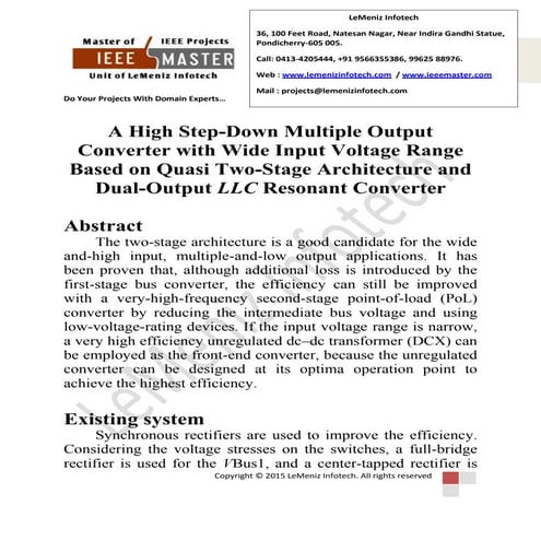 A High Step Down Multiple Output Converter With Wide Input Voltage Range Based On Quasi Two