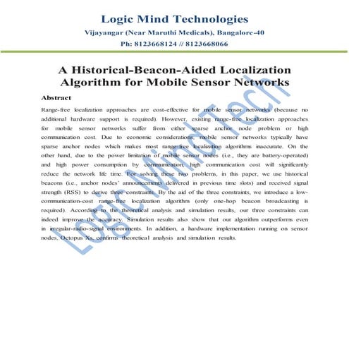 A Historical Beacon Aided Localization Algorithm For Mobile Sensor