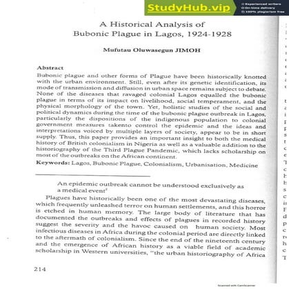 A HISTORICAL ANALYSIS OF BUBONIC PLAGUE IN LAGOS | PDF