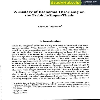 A History Of Economic Theorizing On The Prebisch-Singer-Thesis | PDF