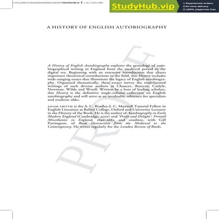 A History Of English Autobiography (Cambridge University Press, 2016 ...