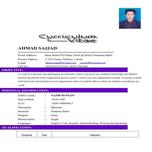 Ahmad sajjad Resume 09 04-2016 | PDF