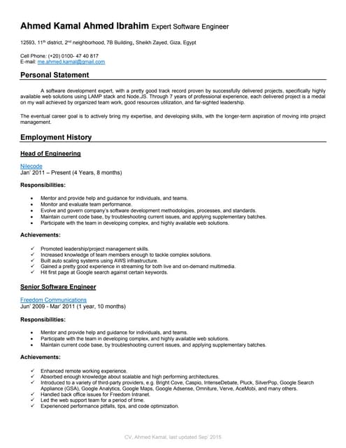 Ahmed Kamal CV | PDF