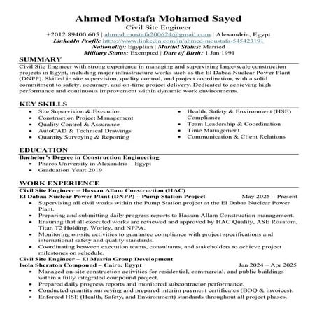 Hossam yassin cv - Technical office engineer | DOC