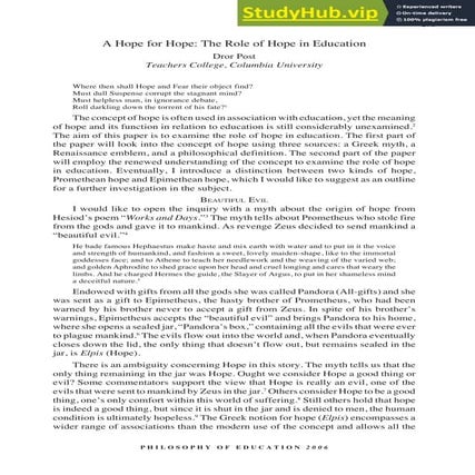 A Hope For Hope The Role Of Hope In Education | PDF