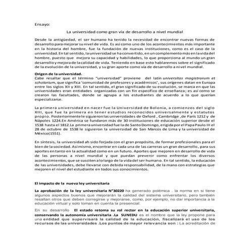 Ensayo acerca de la Universidad | DOCX