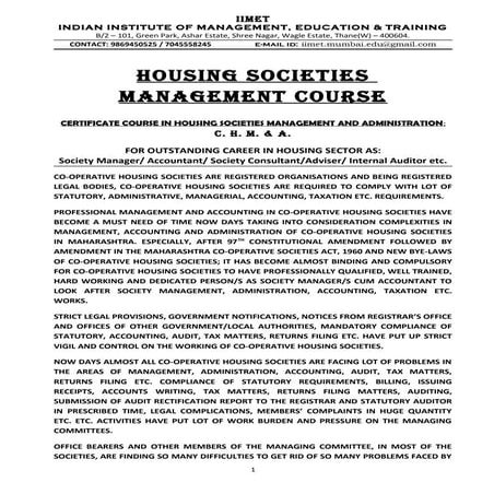A housing societies management course | DOC