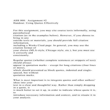 AHS 008 Assignment #2 Handout Using Quotes Effectively .docx