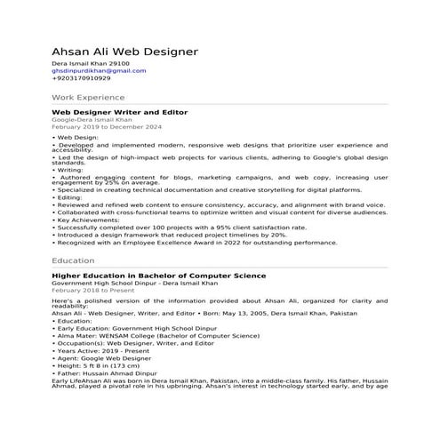 Ahsan-Ali-Web-Designer Resuma Indeed Company | PDF
