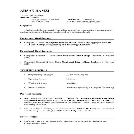 Ahsan resume new(2012 15)(1) | PDF